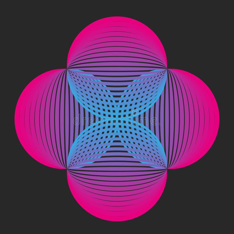 Circular Psychedelic Pattern Logo Featuring Overlapping Four Circles, Intersecting Thin Lines ...