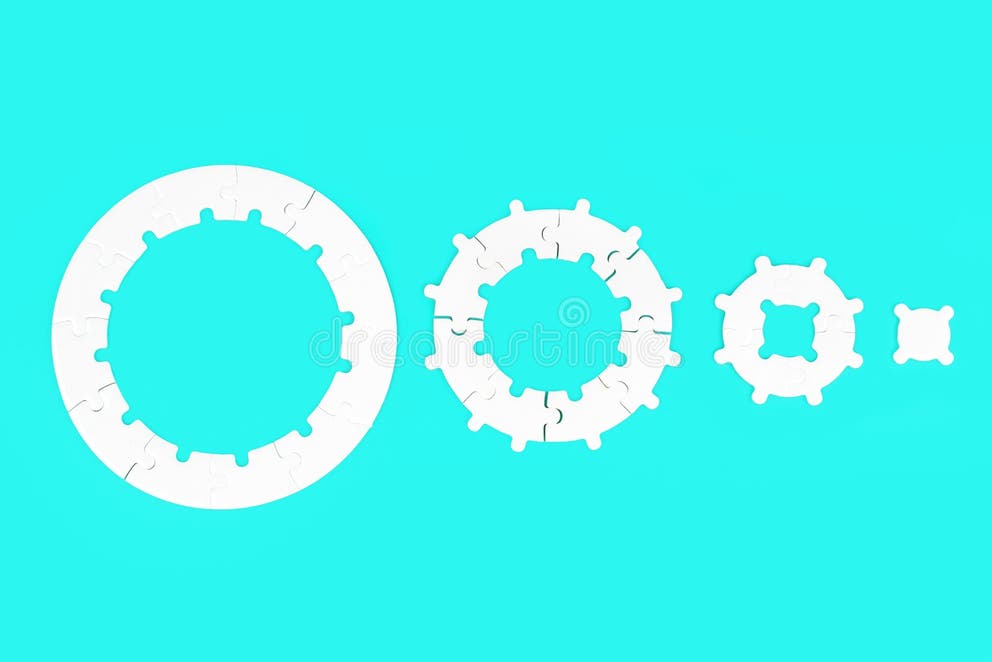 Circular Puzzle Components in Line on Blue Background Stock Image ...