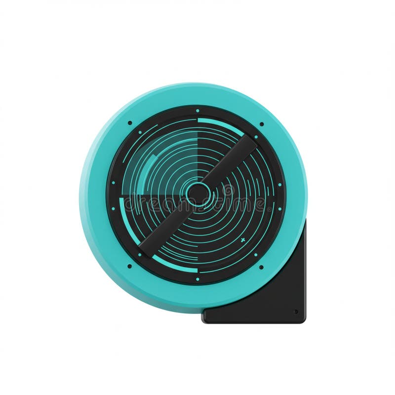 Circular Radar Screen in Turquoise and Black. Features Concentric ...