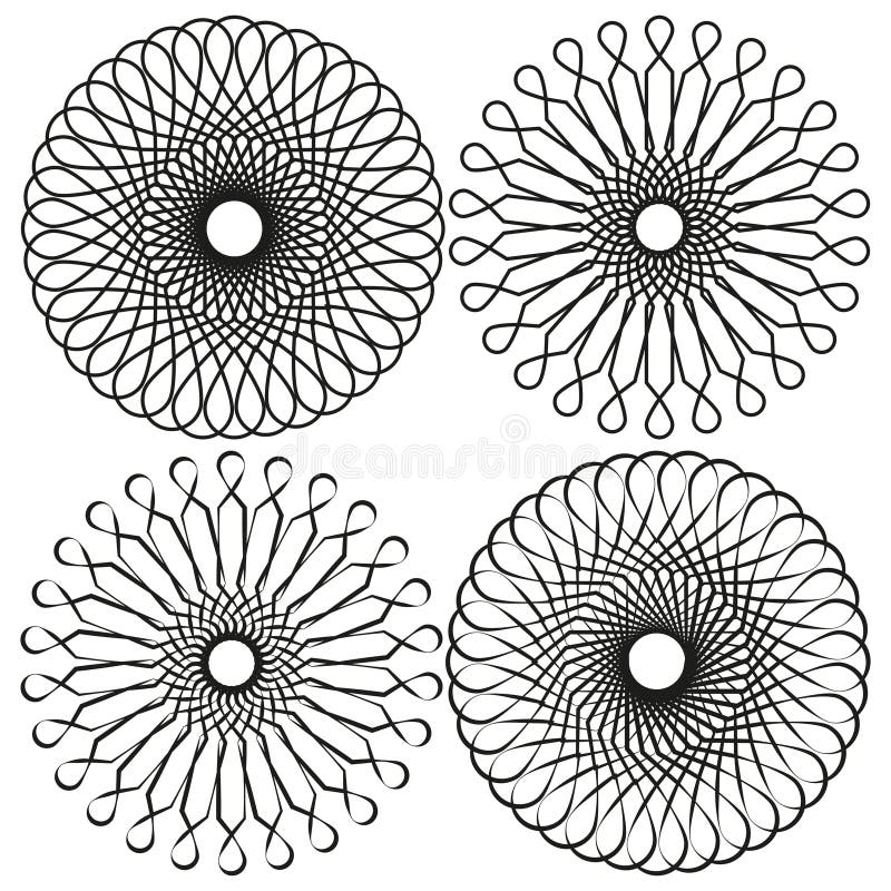 Circular Radial Patterns. Vector Line Design. Black on White Background ...