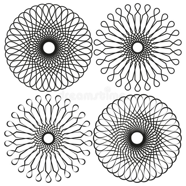 Circular Radial Patterns. Vector Line Design. Black on White Background ...