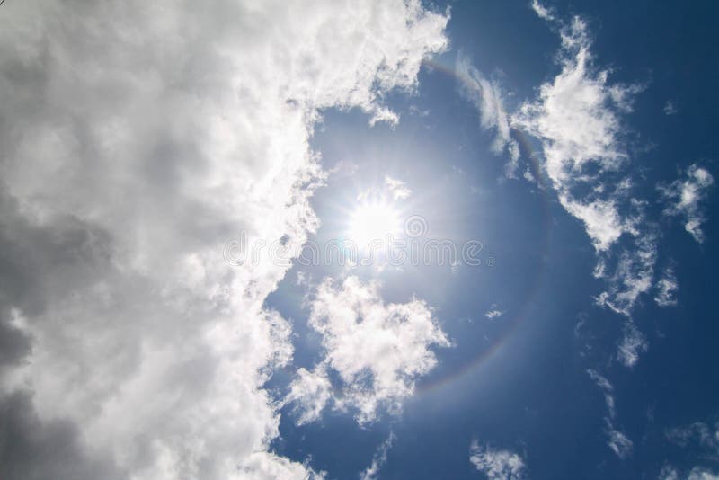 Circular Rainbow Surround the Sun on Blue Sky. Sun Haloâ€‹ Phenomenon ...