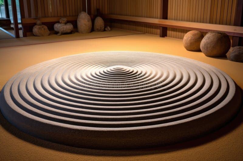 Circular Raked Sand Pattern Surrounding a Large Zen Stone Stock ...