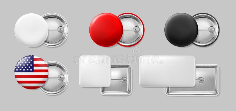 Circular and Rectangular Badge Pins, Badges Set Stock Vector ...