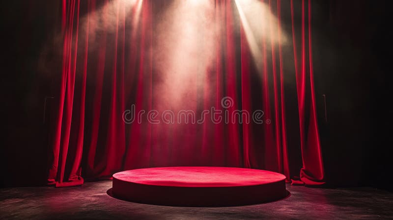 Red Velvet Stage with Spotlight Shining Under Dramatic Atmosphere ...