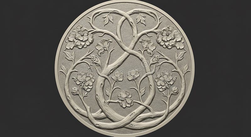 Circular Relief Sculpture Featuring Intertwining Branches Forming a ...