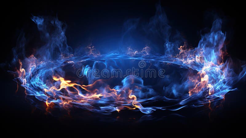 A Circular Ring of Blue and Orange Flames on a Black Background Stock ...