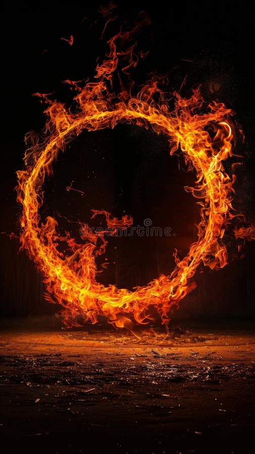Circular Ring of Fire on Dark Background, Abstract Fiery Concept Stock ...
