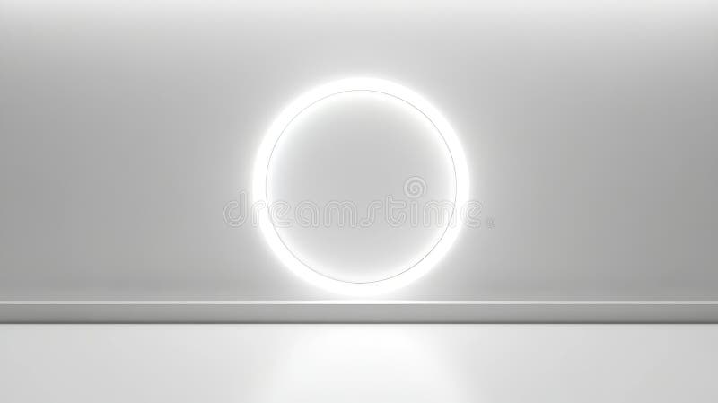 A Circular Ring Light is Mounted on the Wall of a Vacant White Room ...