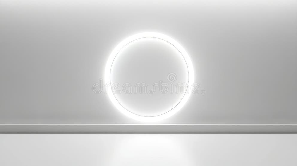 A Circular Ring Light is Mounted on the Wall of a Vacant White Room ...