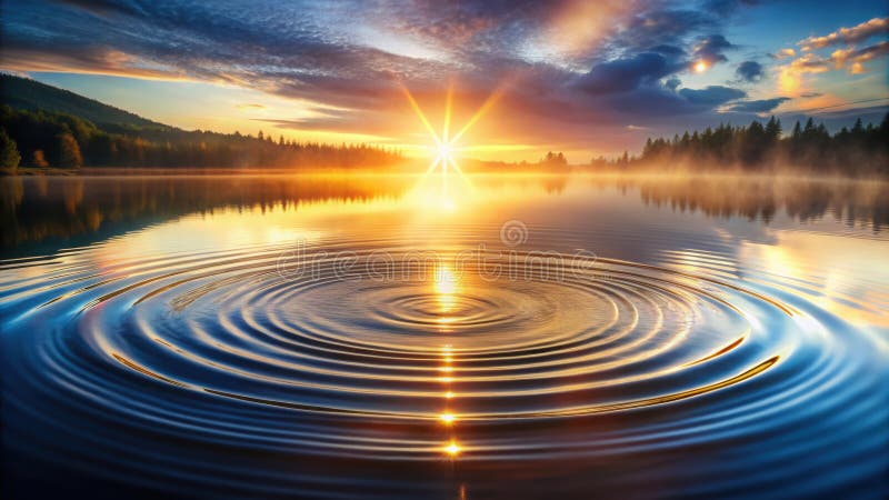 Circular Ripple of Light Emitting from a Serene Lake Surface Creating a ...
