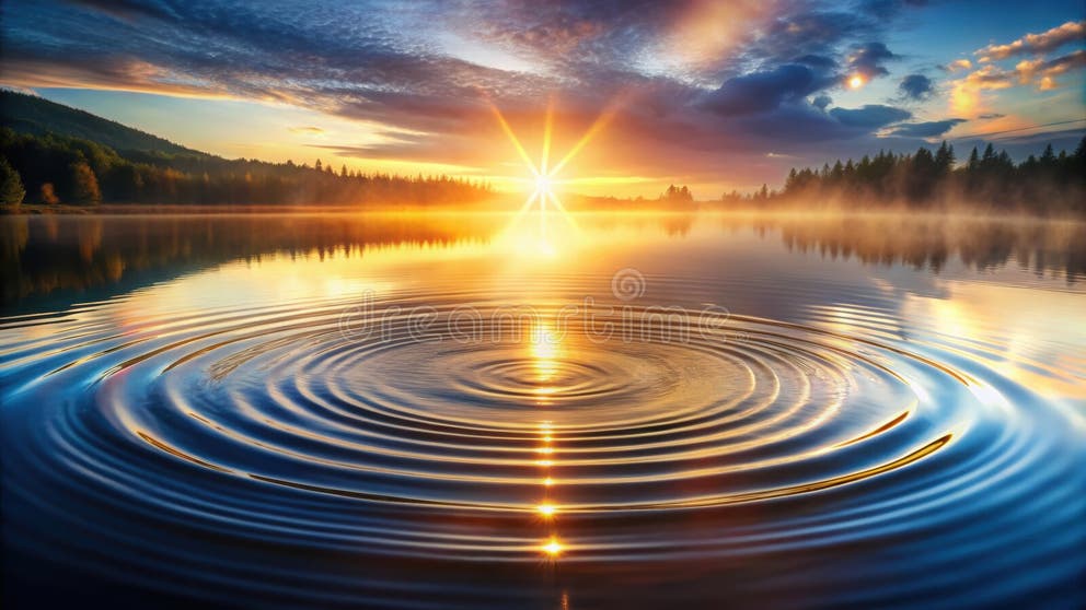 Circular Ripple of Light Emitting from a Serene Lake Surface Creating a ...