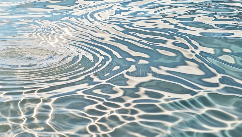 Circular Ripples Expanding on Calm Water Surface with Light Reflections ...