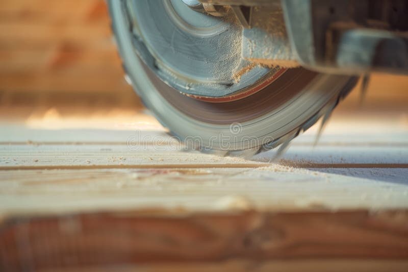 Circular Saw at the Beginning of a Cut, Blade Touching the Wood Surface ...