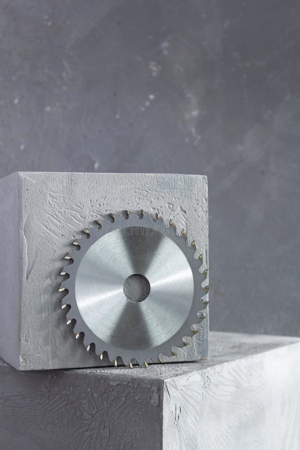 Circular Saw Blade on Concrete Cube or Cement Block Background Texture ...