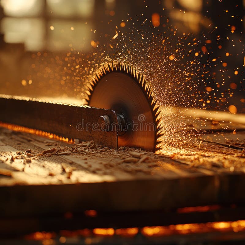 Circular Saw Cutting Wood. Sparks and Sawdust Fly Stock Illustration ...