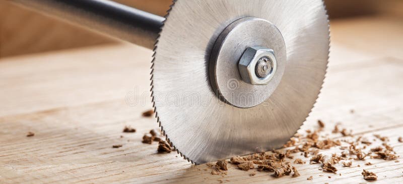 Circular Saw Cutting Wooden Plank. Circular Milling in Oak Block Stock ...