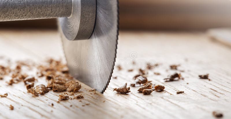 Circular Saw Cutting Wooden Plank. Circular Milling in Oak Block Stock ...