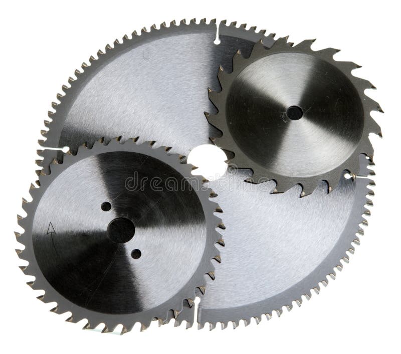 Three Various Saw Disks for Wood Processing Close Up on a White ...