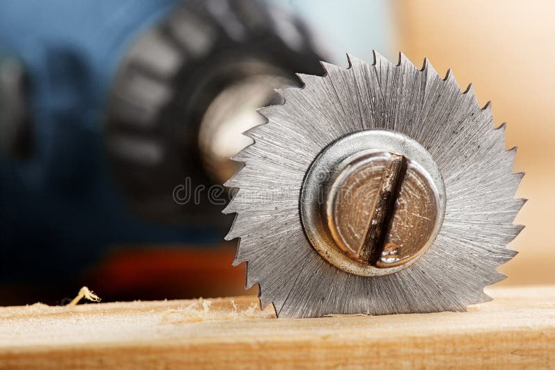 Circular Saw for Milling Machine Cutting Hole in Wooden Plank Stock ...