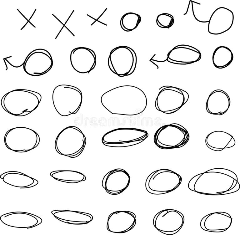 Circular Scribbles Doodle Black Line Hand Drawn Highlight Set Ellipses ...