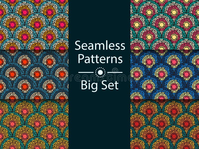 Circular Seamless Pattern of Colored Labyrinth, BIG SET, Flat. Stock ...