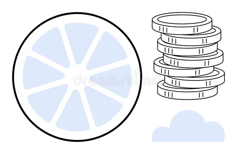 Stacked Coins, Circular Diagram, and Cloud Representing Wealth, Data ...