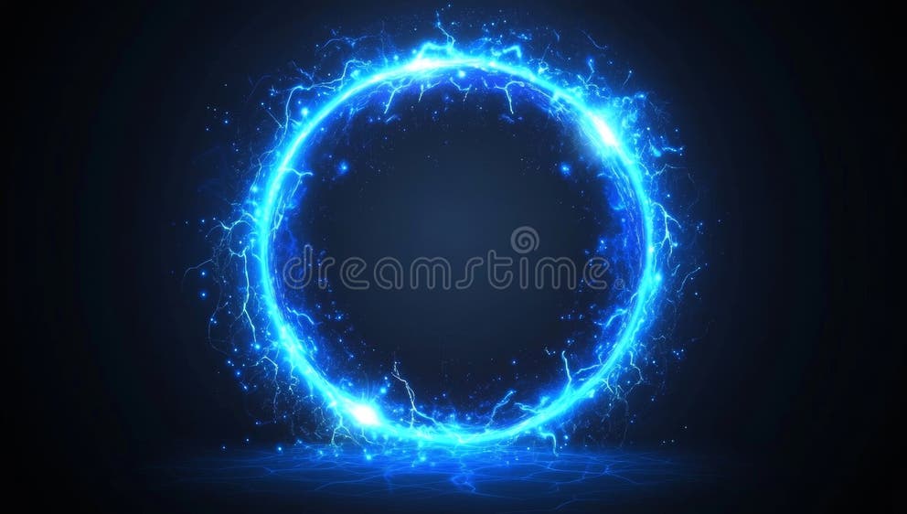A Circular Shape of Abstract Blue Lightning on a Black Backdrop ...