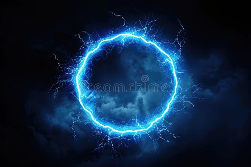 A Circular Shape of Lightning Illuminates the Dark Sky Stock Photo ...