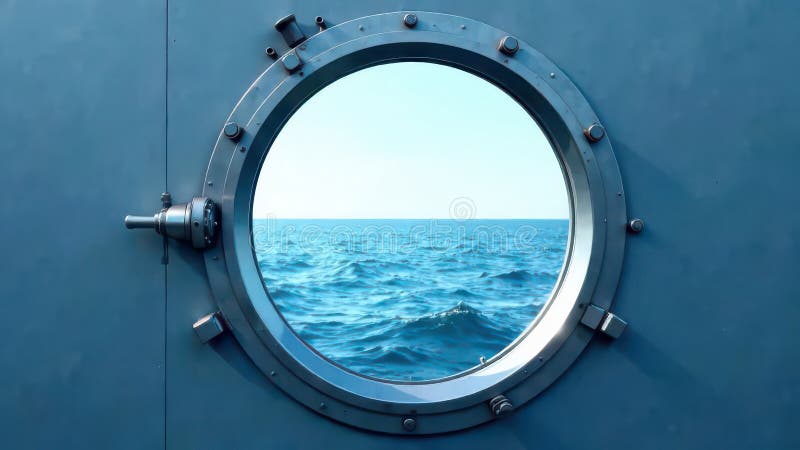Circular Ship Porthole with Scenic Ocean View Stock Illustration ...