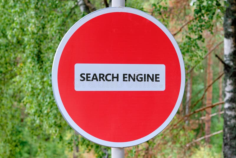 A Circular Sign with Bold Red Background Displays the Term Search ...