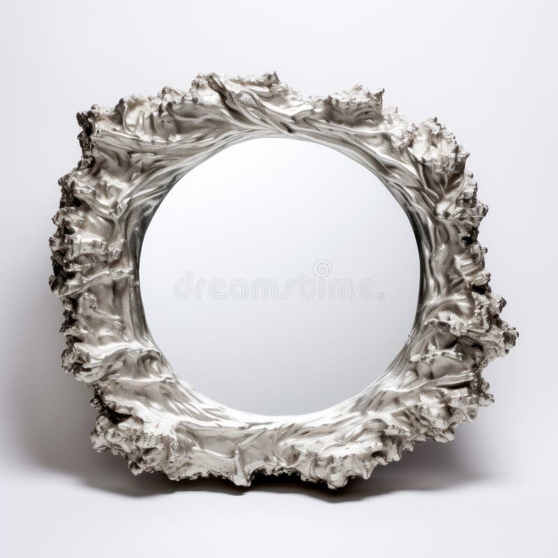 Circular Silver Mirror with Fluid Leaf Formations and Rough Edges Stock ...