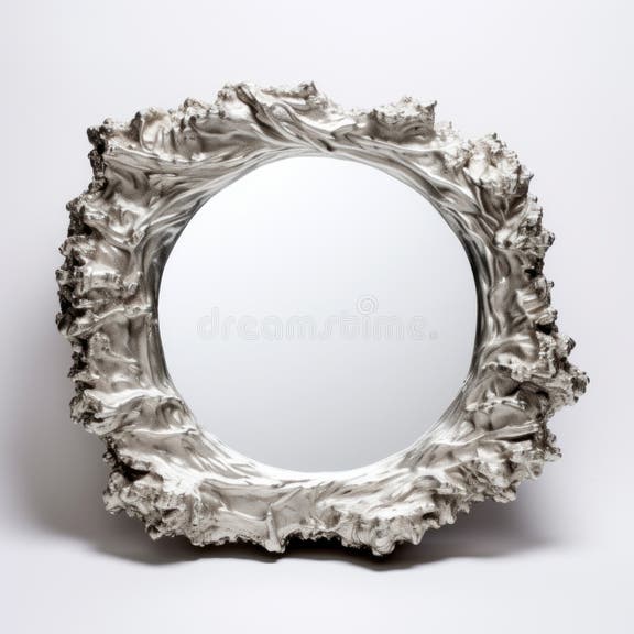 Circular Silver Mirror with Fluid Leaf Formations and Rough Edges Stock ...