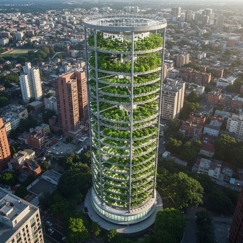 Circular Skyscraper with an Open Steel Framework Featuring Multiple ...