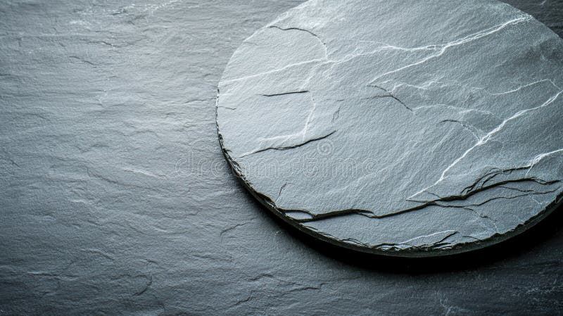 Circular Slate Plate Resting on Dark Grey Slate Surface, Providing ...
