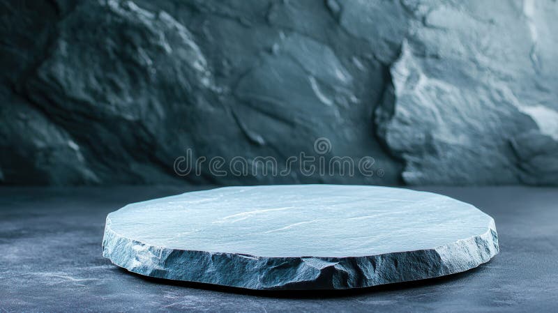 Circular Slate Plate Resting on Dark Slate Grey Surface, Providing ...