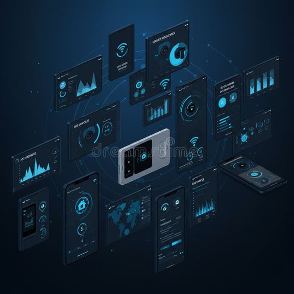 Circular Smart Speaker with a Sleek Black Design. Features a Touchscreen Interface Stock ...