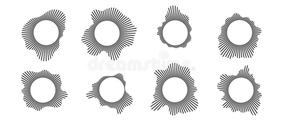 Circular Sound Waves Set, Audio Equalizer Round Wave, Linear Rays ...