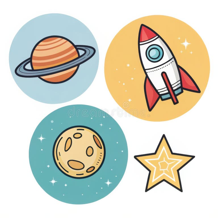 Circular Space Composition Rocket, Planets, Star, Space Exploration ...