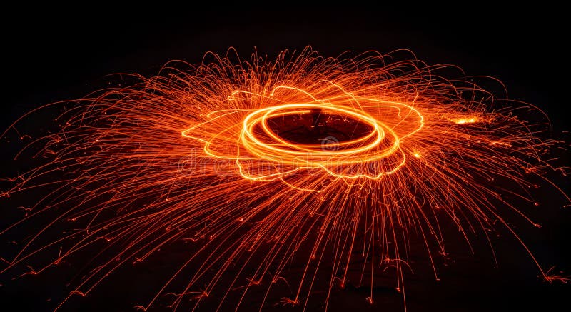 Circular Spark Trails on Black Background Stock Illustration ...
