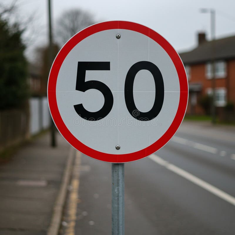 Circular Speed Limit Sign Indicating a Maximum Speed of 50, Featuring a ...