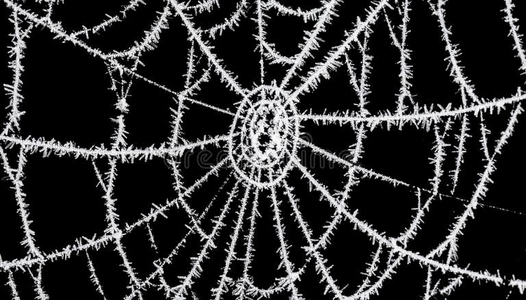 Real Frost Covered Spider Web Isolated on Black Stock Illustration ...