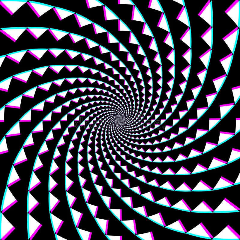 Circular Spiral Background of White Triangles on Black. Psychedelic ...