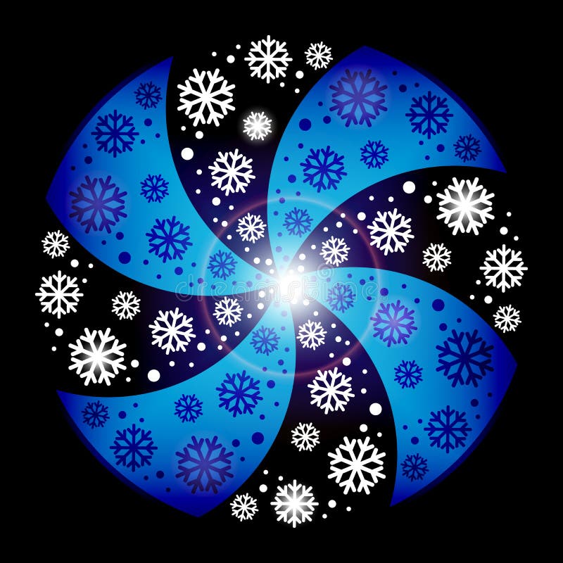 Circular Spiral Vector Pattern of Blue Snowflakes on a Dark Background ...
