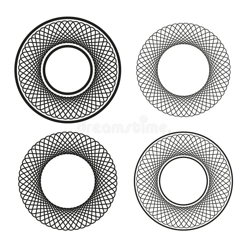 Circular Spirograph Patterns. Black Lines. Geometric Vector Shapes ...