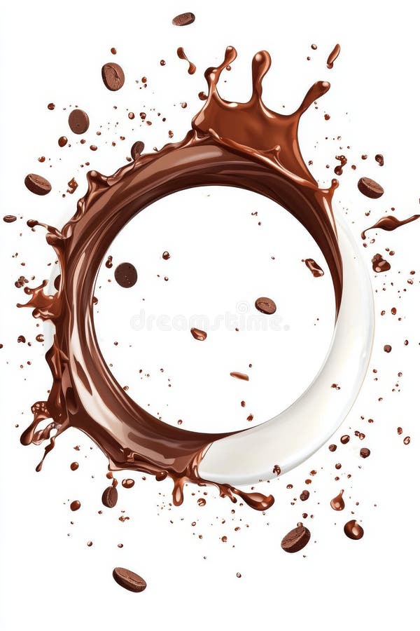 A Circular Splash of Chocolate Milk Surrounds a Rounded Milk Shape, Set ...