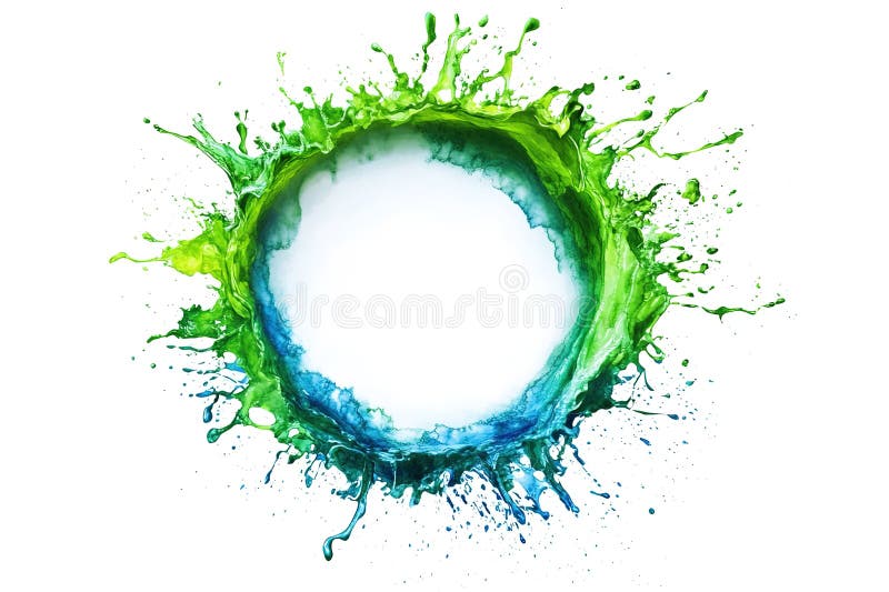 Circular Splash Vibrant Green and Blue Liquid Burst Isolated on White ...