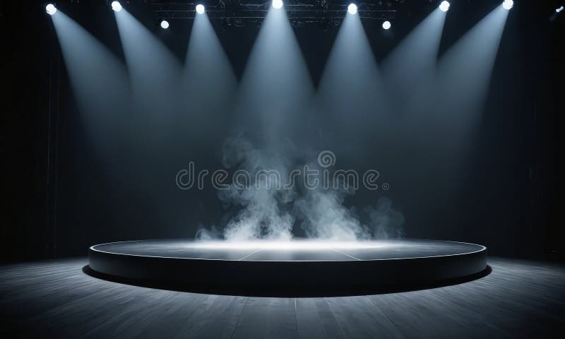 Circular Stage with Black Platform is Illuminated by Spotlights, with ...