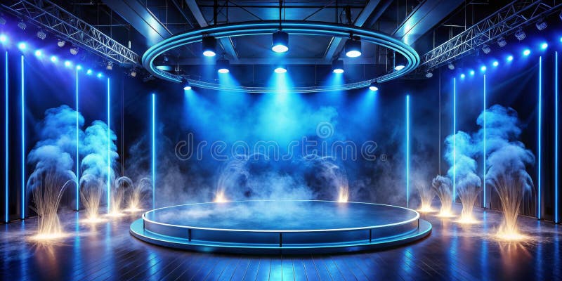 Circular Stage with Blue Lighting and Water Features. Generative AI ...