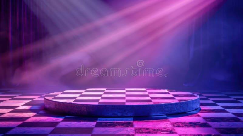 A Circular Stage with a Checkered Floor Illuminated by Bright ...